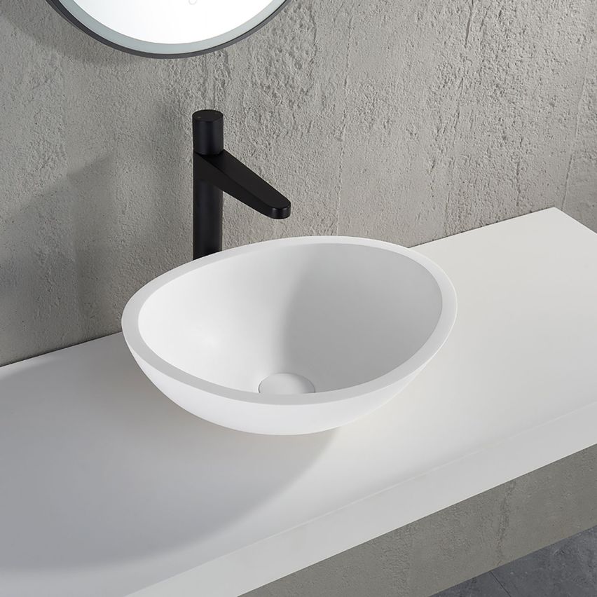 Ronda Matt White Countertop Stone Basin 420mm